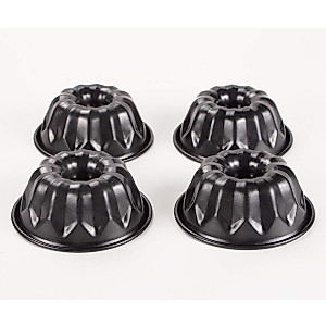 Webake 4 Inch Mini Fluted Tube Pans Nonstick Bakeware Set of 4 for Bundtlette, Angel Food Cake, Kugelhopf, Brownie