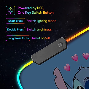 RGB Gaming Mouse Pad,Cartoon Stitch Large Gaming Mouse Pad with 14 Lighting Modes,Waterproof Computer Keyboard Desk Mat 31.5×11.8 inches (Stitch B)