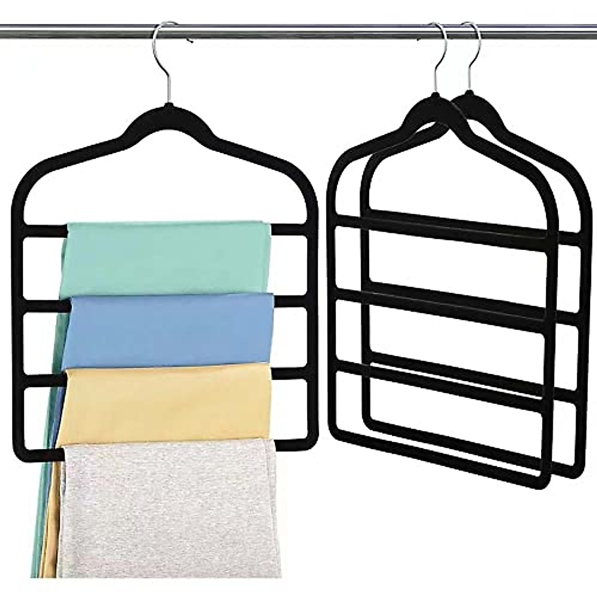 Pants Hangers Space Saving,3 Packs Non Slip Black Velvet Hangers,Closet Organizers and Storage Jeans Slack Trousers ​Hangers Swivel Multi-Layer Multiple Velvet Clothes Hanger, for Jeans,Scarf