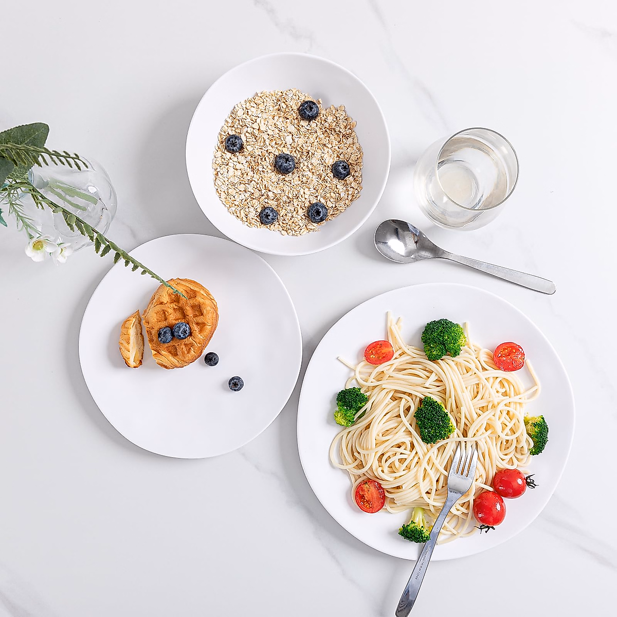 ZAROCRUS 12Pcs Melamine Dinnerware Sets, White Dishes Set Service for 4 with Dinner Salad Plates and Bowls Set, a Lightweight Dinnerware Set Great for Outdoor RV and Camper, Dishwasher Safe