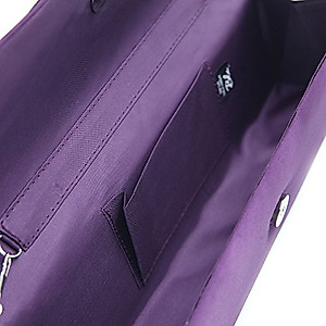 Elegant Pleated Satin Flap Rhinestones Clutch Evening Bag, Purple