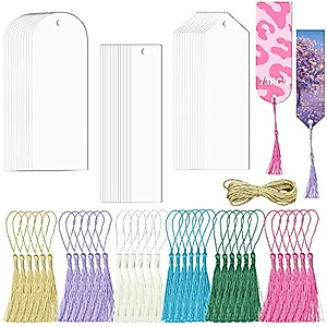 73Pcs Acrylic Bookmarks Blanks, Sublimation Acrylic Book Markers 3 Shape with Colorful Tassels, DIY Crafts Projects Sublimation Accessories for Women Teacher Kids Book Lovers (Style 1)