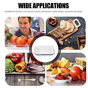 Luxshiny Enamelware Roasting Pan 19x28cm Rectangular Roasting Pan Baking Dish Lasagna Pan Food Containers White with Blue Rim Serving Tray for Home Kitchen Restaurant