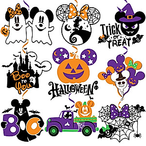 YUNKELIU 36Pcs Mouse Halloween Hanging Swirl Decorations, Mouse Theme Party Supplies Halloween Foil Swirl Ceiling Hanging Decor for Halloween Birthday Party Decorations