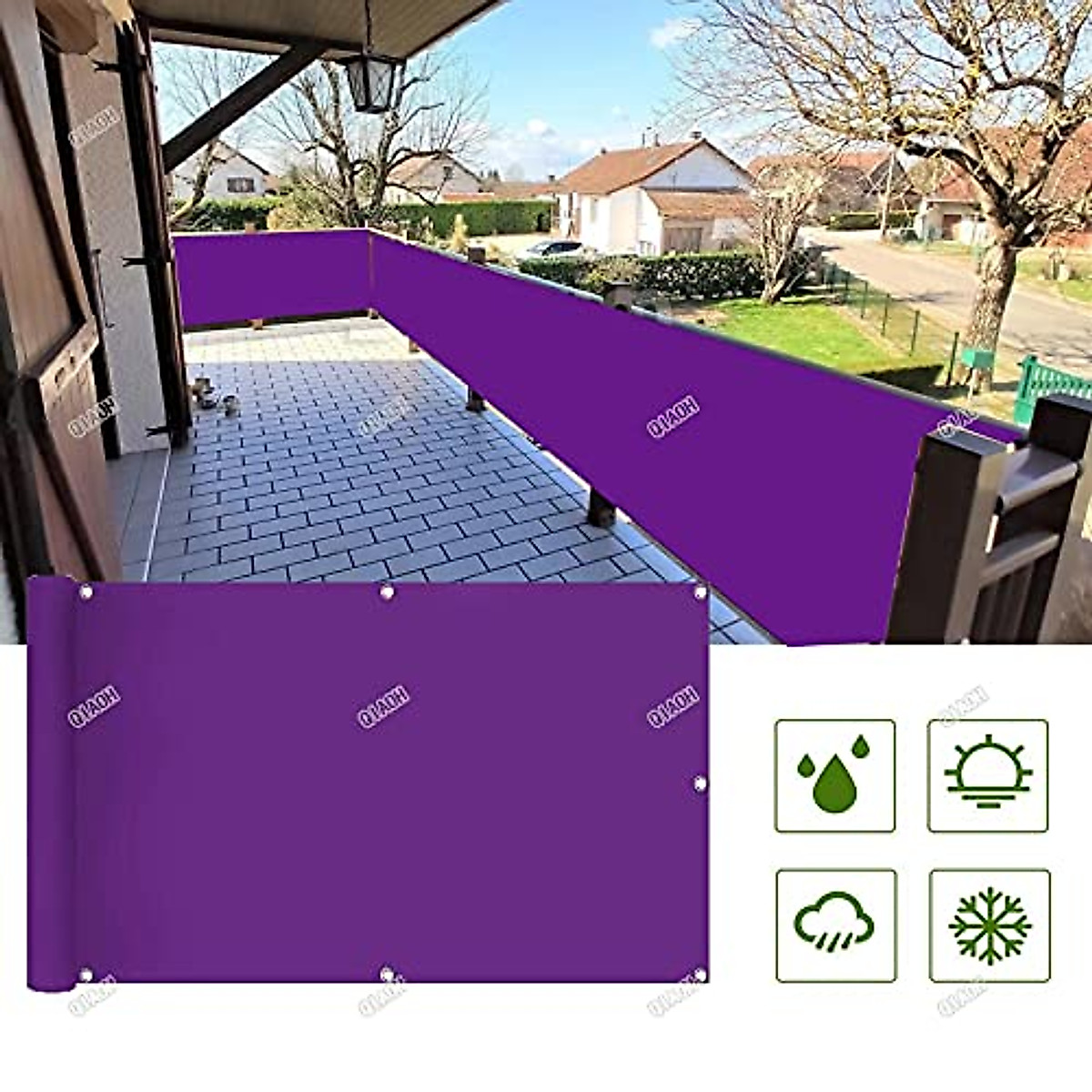 QIAOH Fence Privacy Screen 2.6x16.5ft, Apartment Patio Privacy Screen, Sun Protection Opaque Patio Covers for Privacy Waterproof, Fits Apartment Railings, Patio Decking