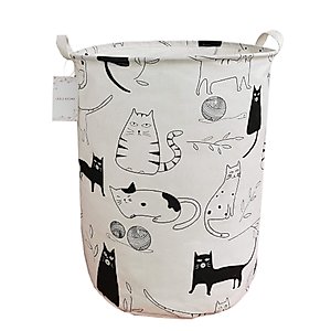 LEELI Laundry Hamper with Handles Collapsible Canvas Laundry Basket,Waterproof Storage Basket Home Organizer for Nursery,Clothes,Toys,Baby Hamper19.7×15.7(kitty)
