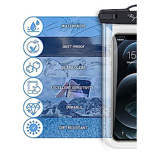 Rynapac Waterproof Phone Pouch - 7.5in Universal Water Proof Cell Phone Case for Beach Travel Must Haves, Cruise Essentials Waterproof Phone Bag with Lanyard for iPhone 15 Pro Max Galaxy S23 Pixel 7a