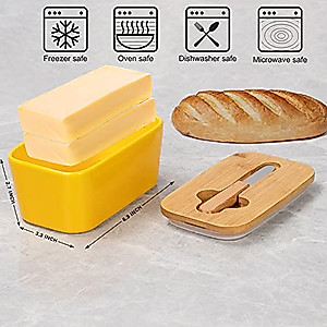 Large Ceramic Butter Dish with Airtight Lid and Knife for Countertop- Holds Up to 2 Sticks Butter Container with Bamboo Lid