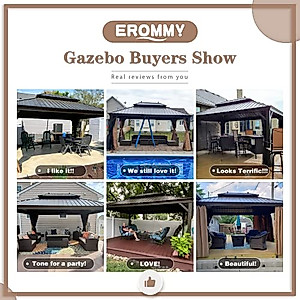 EROMMY Hardtop Gazebo Galvanized Steel Outdoor Gazebo Canopy Double Vented Roof Pergolas Aluminum Frame with Netting and Curtains for Garden,Patio,Lawns,Parties (12'x 16')