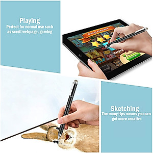 Yacig Capacitive Stylus Pen, 4-in-1 High Sensitivity and Precision Touch Screen Stylus Clear Disc Tip,Black Rubber Tip &Mesh Fiber Tip Compatible with Universal Touch Screen Device,Black