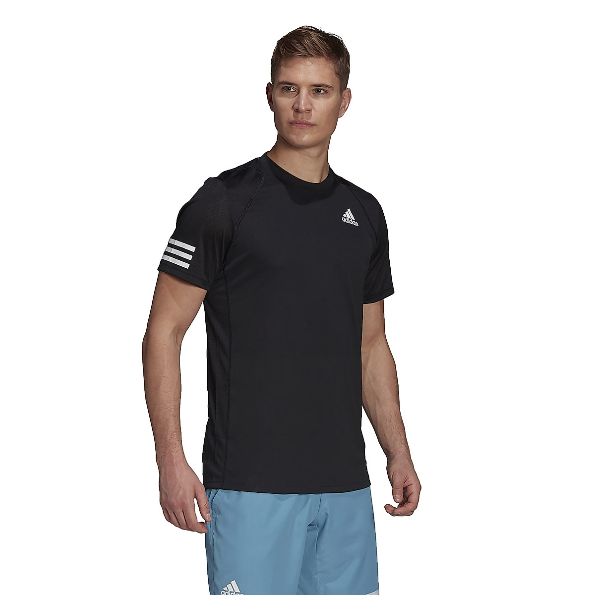 adidas Men's Club Tennis 3-Stripes Tee, Black/White, X-Large
