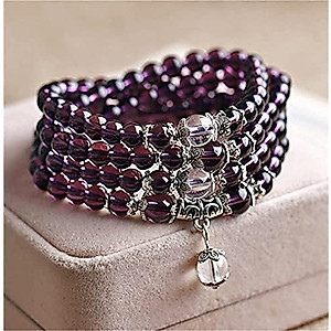 6mm Natural Gem Semi Precious Gemstone Chrysoprase Agate Green Bracelets Necklace,Birthstone Multilayer Hand String Accessories (Amethyst)