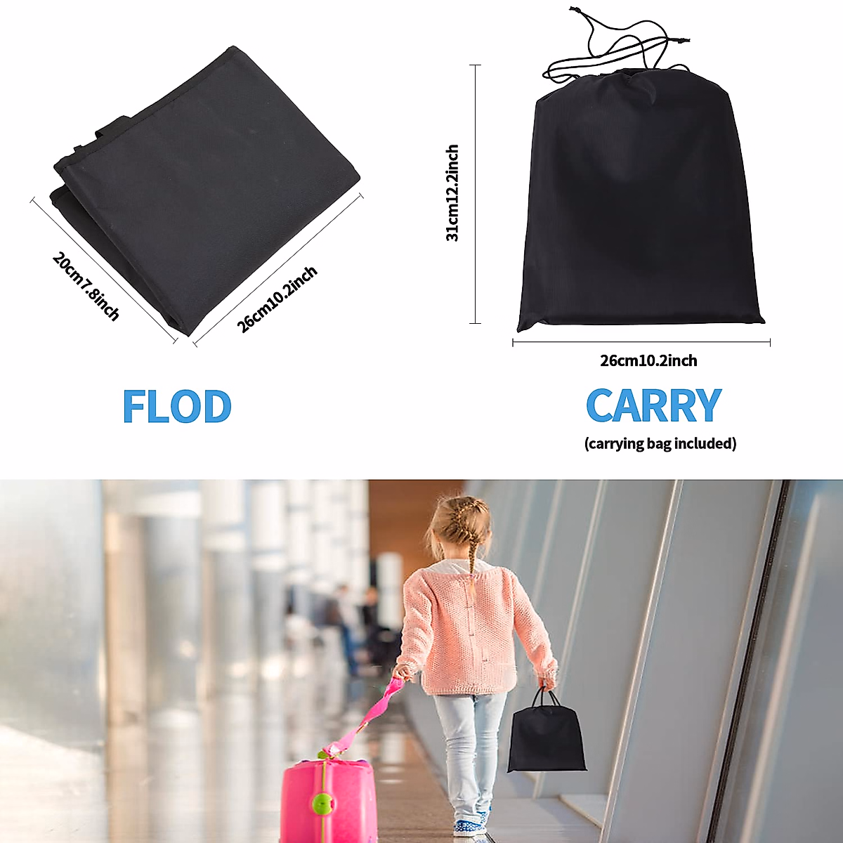 Airplane Seat Extender for Kids Toddler Airplane Bed Airplane Travel Essentials Airplane Footrest Leg Rest for Children to Lie Down on The Plane (Black)