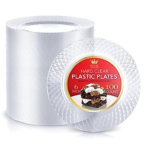 Stock Your Home Premium Clear Plastic Dessert Plates, 6" Inch Appetizer, Dessert, and Party Plates (100 Count) Heavy Duty Hard Plastic Disposable Wedding Cake Plates, Crystal Clear for Holiday Parties