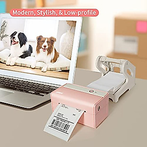 JADENS Pink Thermal Label Printer & White Label Holder, Label Holder for Rolls and Fan-fold Labels & Bluetooth Thermal Label Printer