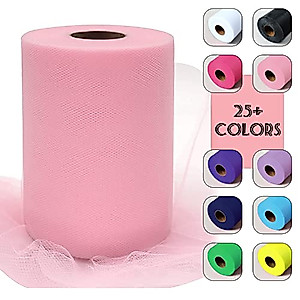 Pink Tulle Fabric Rolls 6" x 100 Yards Tulle Ribbon for Tutu Skirt Gift Wrapping Party Wedding Decoration Baby Shower Table Skirt