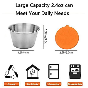 ZQXUNMQ 6pack Salad Dressing Containers To Go,2.4oz Small Condiment Containers With Lids, Stainless Steel Condiment Cup Dipping Sauce Cups Container For Lunch Bento Box Leakproof Silicone Lids