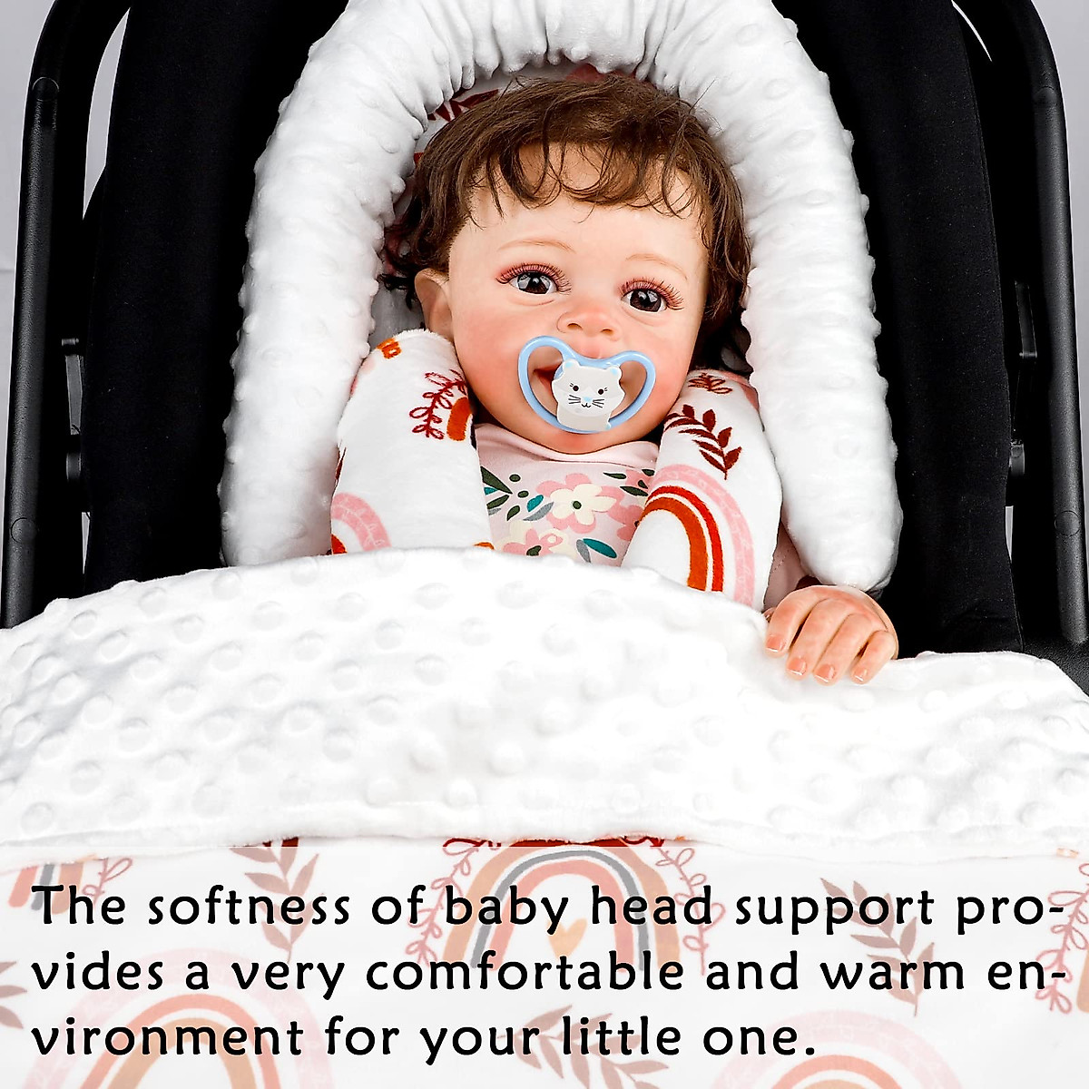 Infant Car Seat Head Support Rainbow Baby Carseat Head Support Cushion & Strap Covers for Newborns Ultra Soft Minky Dot Fabric Perfect for Baby Carseats, Strollers, Swing, and Bouncers