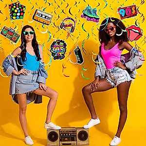 80s 90s Party Decorations Retro 1980s Hip Hop Hanging Swirls Ceiling Decor for Adults Back to The 80s 90s Throwback Birthday Neon Rock Party Supplies(Retro)