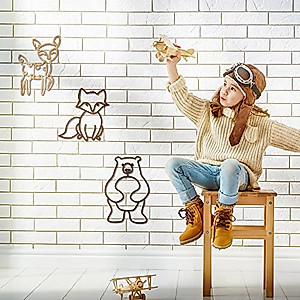 Yulejo Woodland Nursery Decor 3 Pieces Wooden Animal Theme Wall Decor Nursery Jungle Wall Art Geometric Safari Wall Decor Jungle Decor with Glue Points for Themed Room (Deer, Bear, Fox)
