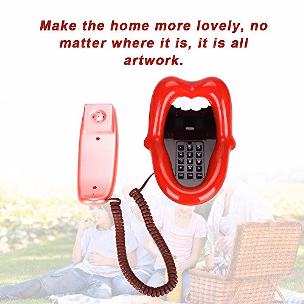 Large Tongue Landline,WX-3203# No Caller ID Red Large Tongue Shape Desktop Telephone Support Number Storage/Dialing Pause/Redial,Fashionable Home Decoration Phone