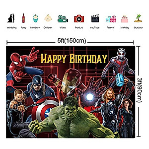 GCH A-vengers Background Marvel Birthday Party Supplies Backdrop Superhero Theme Background Photography for Kids Birthday Banner Boys Birthday Party Decorations Banner Photo Booth Props (5X3FT)
