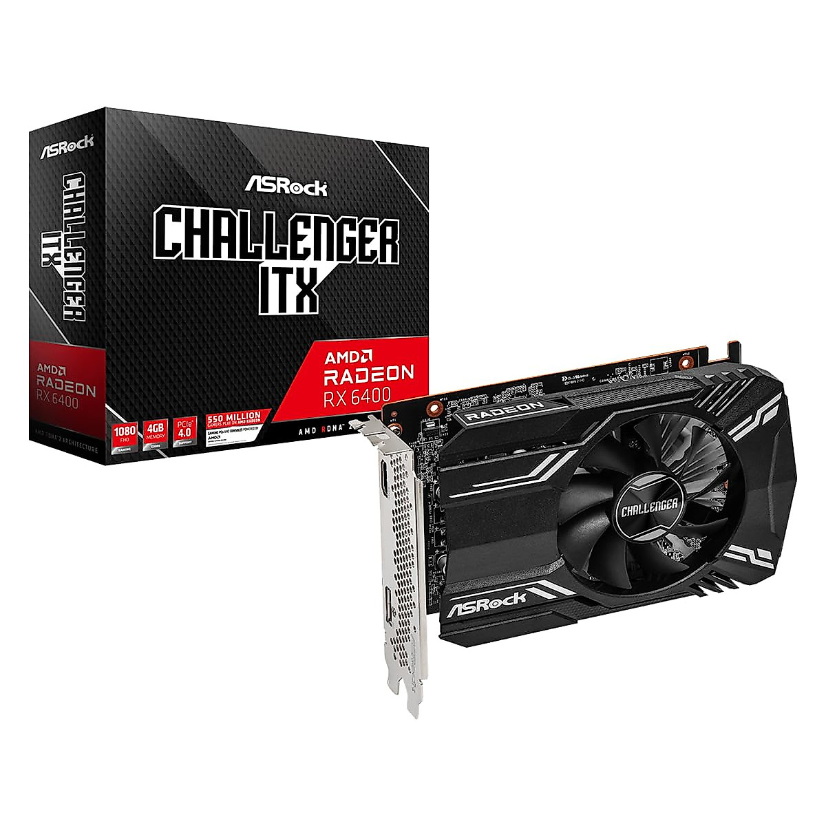 ASRock AMD Radeon RX 6400 Challenger ITX 4GB GDDR6 0dB Silent Cooling 16 Gbps Graphics Card 8K 64bit 7680 x 4320 HDMI DisplayPort PCI Express 4.0