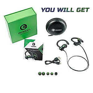 Edelin Bluetooth Headphones - Wireless Earbuds with Mic HD Stereo Noise Cancelling Waterproof IPX7 for Sport Running Gym - Earphones Compatible iPhone 8 X Samsung Galaxy S9 Android iOS - Headset