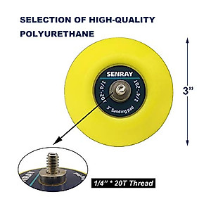 SENRAY 5Pcs 3-Inch Hook and Loop Backing Pad Sanding Pads for Dual Action Orbital Sanders, 1/4"-20 Thread | 15,000 RPM