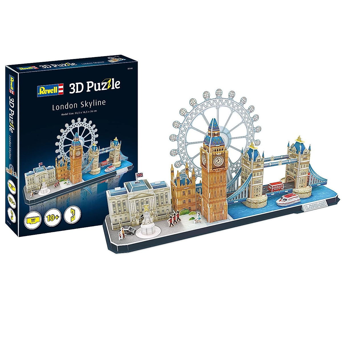 Revell London Skyline 3D Puzzles for Adults and Kids Ages 10 Years and up Arts Crafts Building - Tower Bridge, Big Ben, London Eye, Buckingham Palace - 107 Pieces