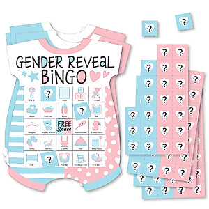 Big Dot of Happiness Baby Gender Reveal - Picture Bingo Cards and Markers - Team Boy or Girl Baby Shower Shaped Bingo Game - Set of 18