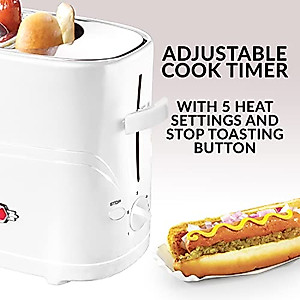 Nostalgia 2 Slot Hot Dog and Bun Toaster with Mini Tongs, Hot Dog Toaster Works with Chicken, Turkey, Veggie Links, Sausages and Brats, White
