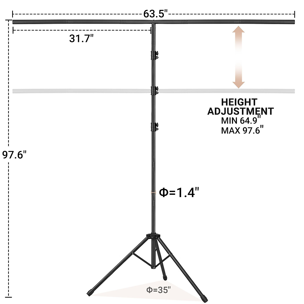8x5ft T-Shape Backdrop Stand, Adjustable Background Support Stand Kit, Portable Photo Banner Holder with 6 Spring Clamps, Sandbag, Carry Bag for Party, Wedding, Photography and Decoration