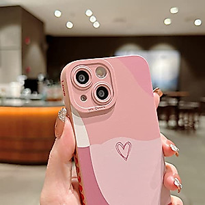 YKCZL Compatible with iPhone 13 Mini Case 5.4 Inch, Cute Painted Art Heart Pattern Full Camera Lens Protective Slim Soft Shockproof Phone Case for Women Girls(Pink)
