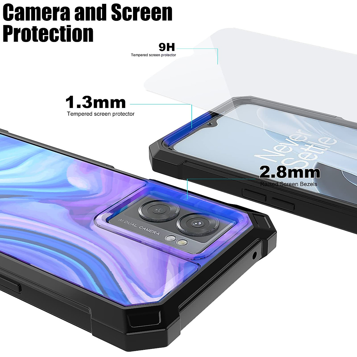 Ailiber Case for One Plus Nord N300 5G, Oppo A77 5G Case with Screen Protector, Dual Layer Structure Protection, Shockproof Corner TPU Bumper, Military Grade Phone Cover for 1 Plus N300 5G-Blue Purple