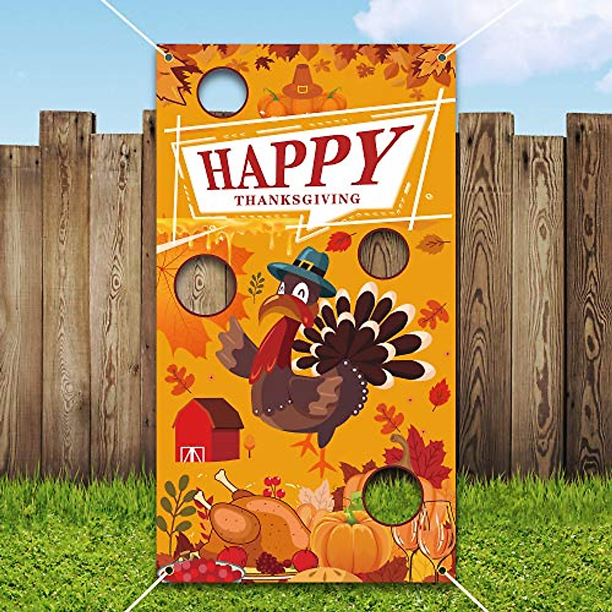 Cloria Thanksgiving Games, Thanksgiving Bean Bag Toss Games for Kids Family Adults, Fall Thanksgiving Party Supplies Activities, Turkey Hanging Toss Game Banner Decorations