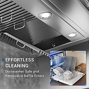 CT Copper Tailor Built-in Range Hood Insert Vent 48 Inch, 1150 CFM with 4-Speed Fan, LED Light, Dishwasher-safe Baffle Filter,Stainless Steel