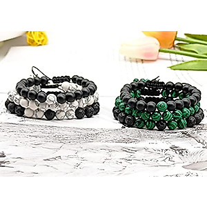 SONNYX 12PCS Beaded Bracelet for Men Women 8mm Adjustable Lava Rock Stone Bracelet Essential Oil Anxiety Aromatherapy Bracelets Jewelry Gifts(Adjustable)
