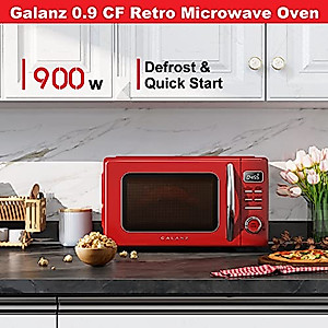 Frigidaire Retro Bar Fridge Refrigerator with Side Bottle Opener, 3.2 cu. ft, Red & Galanz GLCMKZ09RDR09 Retro Countertop Microwave Oven with Auto Cook & Reheat, Defrost, 0.9 cu ft, Red