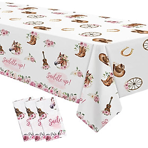 HIPVVILD Cowgirl Party Decorations Tablecloth - Horse Saddle Up Western Party Supplies Tablecover, Disposable Wild West Cowgirl Birthday Baby Shower Decorations Table Cloth - 3 Pack (54in x 108in)