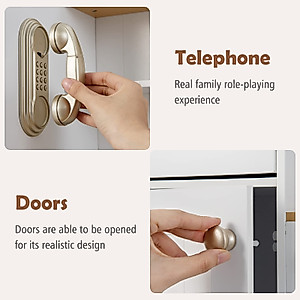 INFANS Kid Kitchen Playset, Toddler Wooden Pretend Cooking Set with Realistic Light & Sound, Stove, Sink, Microwave, Storage Cabinet, Play Kitchen Toy Set for Children Boys Girls