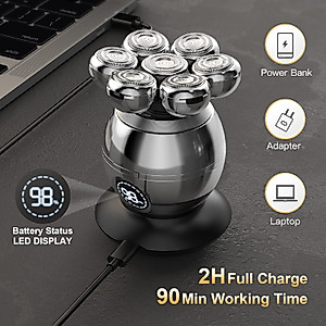 7D Head Shaver for Men, TURN RAISE 6 in 1 Waterproof with LCD Display Bald Head Shavers for Men, Wet Dry Electric Razor for Men, USB Rechargeable Electric Shavers for Men Bald Head