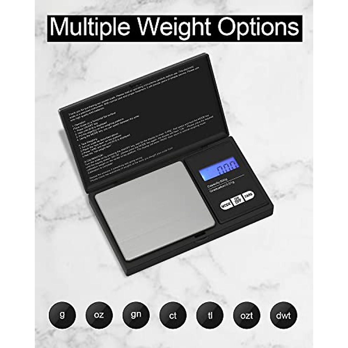 500x0.01g Digital Scales, VIAFOIA Portable High Precision Scales with Back-lit LCD Display, Mini Pocket Kitchen Weighing Scale for Jewellery Gold Food Coffee Herb Coin (Battery Included)