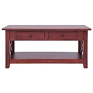 QJBSAVVA Coffee Table Brown 39.4"x21.7"x18.1" Solid Mahogany Wood,Industrial Tables Floor Standing Table Cocktail Table Suitable for Meeting Rooms, Reception Rooms, Offices