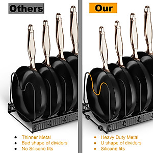 coneyaro Pots and Pans Organizer, Expandable Kitchen Organizer Rack Holder with 11 Dividers - Under Cabinet Storage for Pots, Pans, Lids, Bakeware, black