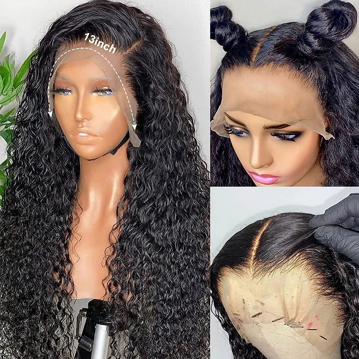 padise 13x4 HD Transparent Water Wave Lace Front Wigs Human Hair for Black Women Brazilian Curly Lace Frontal Wigs Human Hair Wet and Wavy Glueless Wigs Human Hair Pre Plucked Natural Color 20 Inch