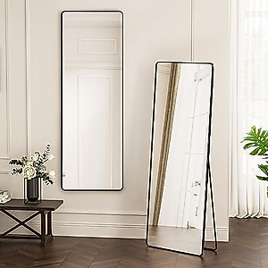 Antok Floor Mirror, 64"x21" Full Length Mirror with Stand, Full Length Wall Mirror, Glassless Mirror Full Length, Floor Mirror Freestanding, Wall Mounted Mirror for Bedroom Living Room, 64"x21"(Black)