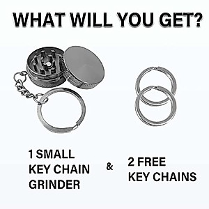 yacool Mini Metal Spice Grinder 1.18 inch silver grey, with 25mm Diameter Metal Key Chain Rings*2, Cute Key Chain for Men and Women