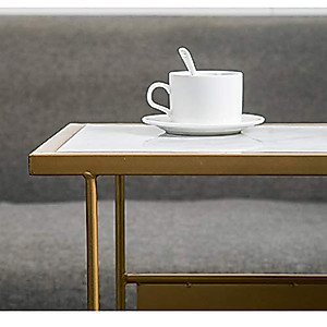 Articles for daily use Square Marble Coffee Table Side Table, Bedside Table with Storage Box, Metal Frame Marble Table Top, Industrial Style Small Coffee Table in Living Room and Bedroom