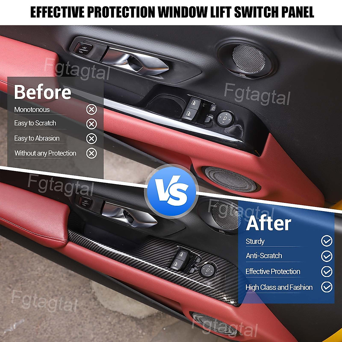 Fit for Toyota Supra GR A90 A91 MK5 2019-2024 ABS Window Lift Switch Cover, Carbon Fiber Pattern Window Lift Switch Panel Decoration Frame Trim Cover, 2PCS, Carbon Fiber Carbon Black